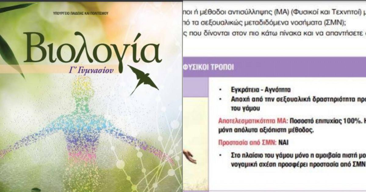 Βιβλίο Βιολογίας: Αποσύρεται η αναφορά για αποχή από τη σεξουαλική ...