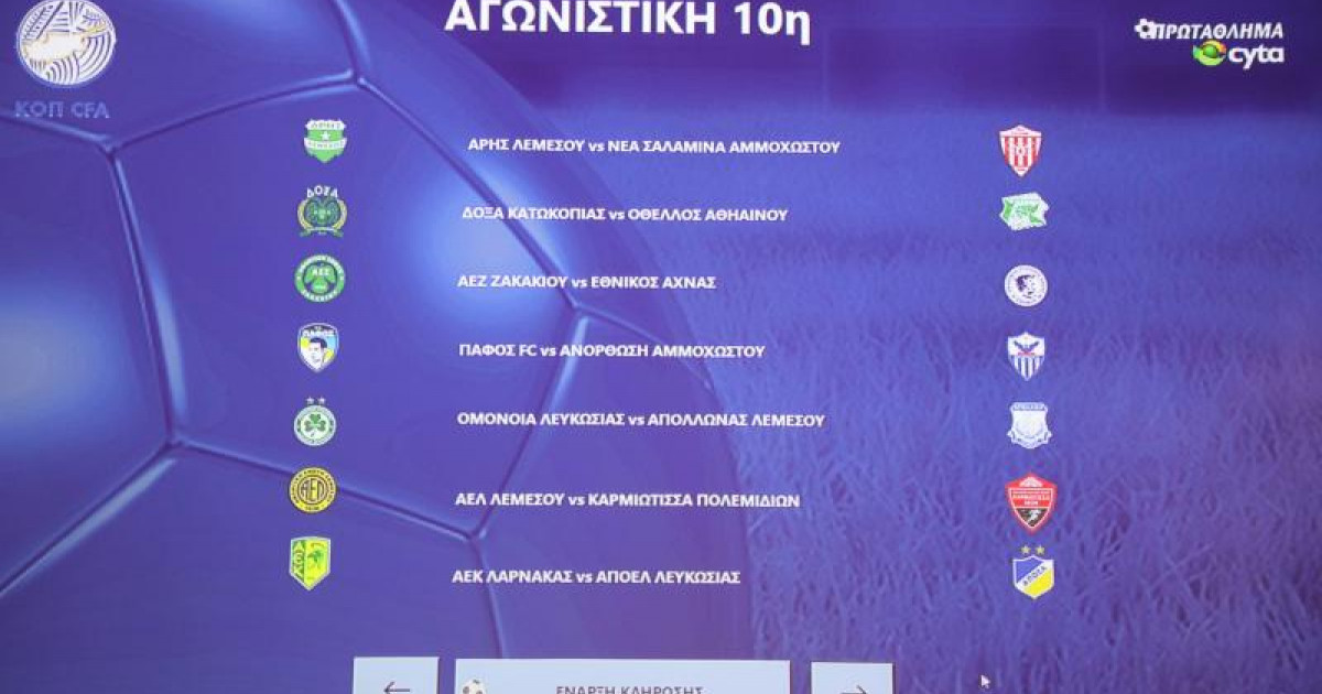 Το πρόγραμμα της 10ης αγωνιστικής του Πρωταθλήματος Cyta | Ant1 Live